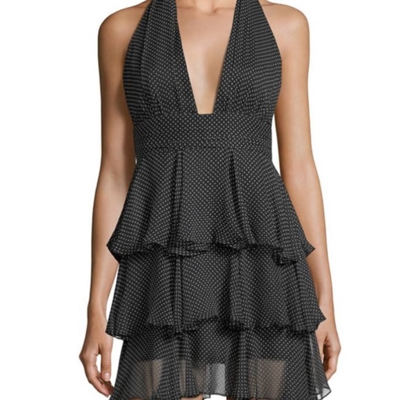 Milly | Dresses | Milly Polka Dot Silk Halter Backless Tiered Mini ...